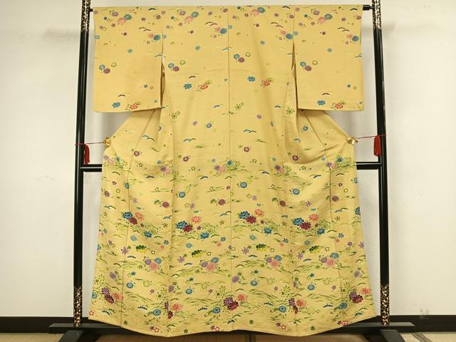 平和屋着物▽訪問着　単衣　草花文　正絹　逸品　AAAZ9081fy