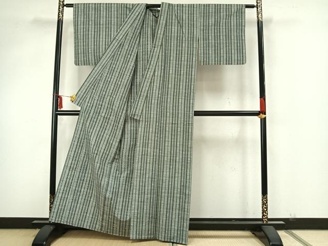 平和屋着物▽上質な紬 単衣 絣格子 正絹 逸品 DAAV5672az 平和屋