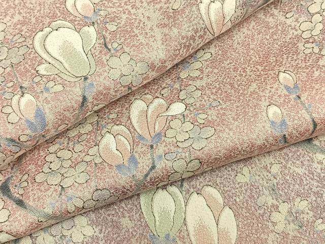 平和屋着物▽上質な小紋　単衣　枝花文　正絹　逸品　AAAZ9098fy