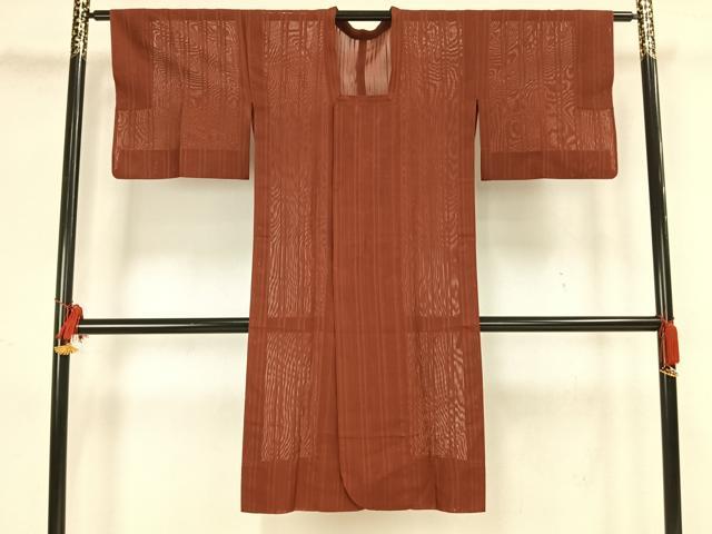 平和屋着物▽道行コート　スリーシーズン　春夏秋　塵除け　縞地紋　紅鳶色　ロング丈　正絹　逸品　AAAZ9104fy