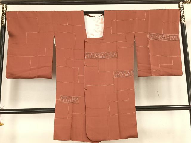 平和屋着物▽道行コート　刺繍　横段文　ロング丈　正絹　逸品　AAAZ9112fy