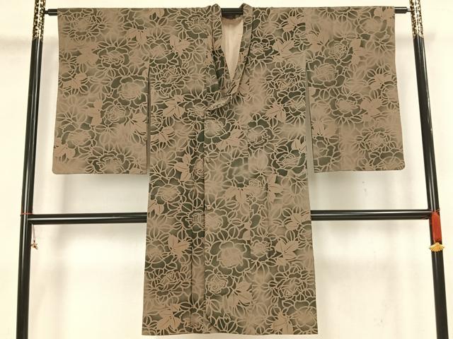 平和屋着物▽道行コート　草花文　ロング丈　正絹　逸品　AAAZ9113fy