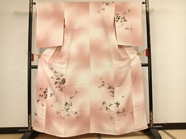 平和屋着物▽訪問着　単衣　手描き　蔦の葉文　正絹　逸品　AAAZ9123fy