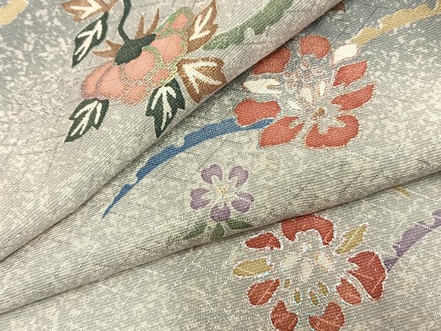 平和屋着物▽上質な小紋　単衣　草花雪芝文　暈し染め　銀彩　正絹　逸品　AAAZ9134fy