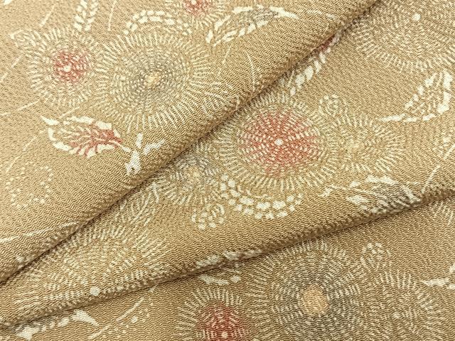 平和屋着物▽上質な小紋　単衣　草花文　鬼しぼ縮緬　正絹　逸品　AAAZ9152fy