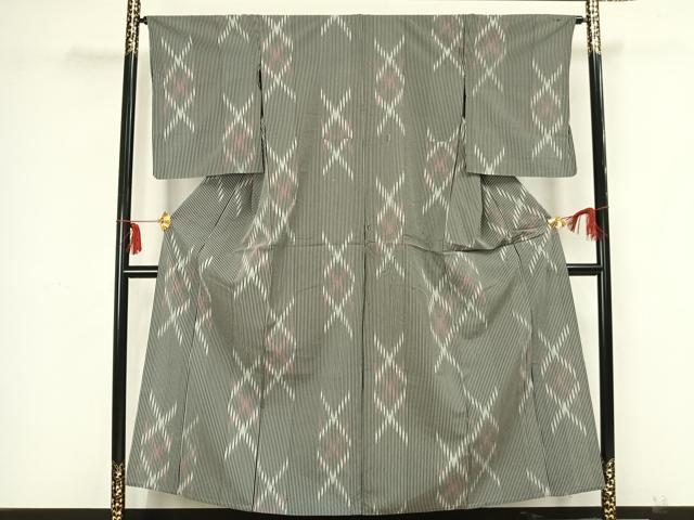 平和屋着物▽お召　単衣　幾何学文様　正絹　逸品　AAAZ9159fy 平和屋着物▽お召 単衣 幾何学文様 正絹 逸品 AAAZ9159fy 紬