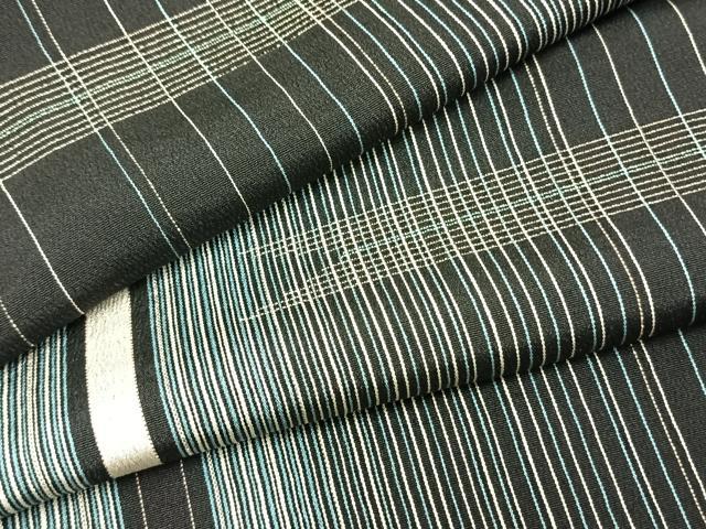 平和屋着物▽お召　単衣　縞　正絹　逸品　AAAZ9164fy