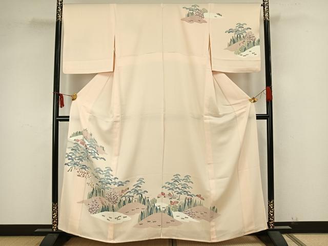 平和屋着物▽訪問着　単衣　風景花文　正絹　逸品　AAAZ9209fy