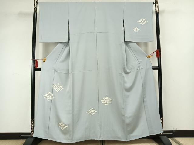 平和屋着物▽訪問着　単衣　駒刺繍　菱文　銀彩　三越扱い　正絹　逸品　AAAZ9214fy
