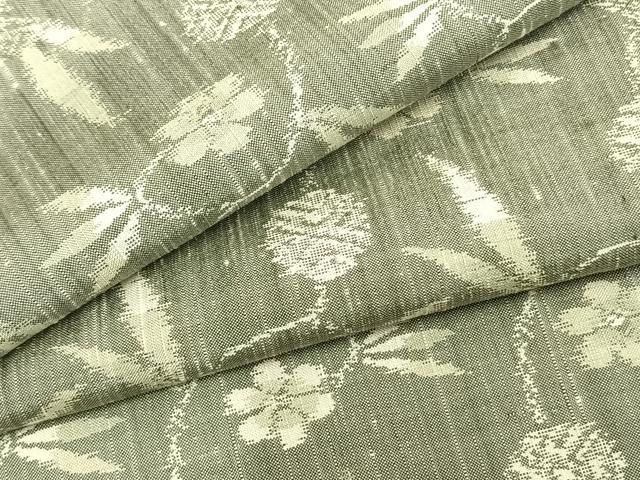 平和屋着物▽上質な紬　単衣　草花文　正絹　逸品　AAAZ9228fy