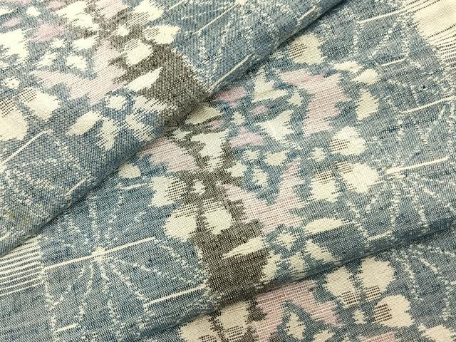 平和屋着物▽上質な紬　単衣　吉祥花文　正絹　逸品　AAAZ9234fy