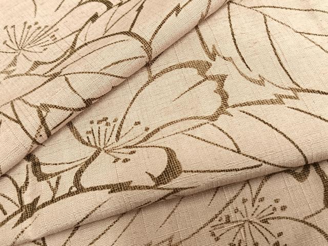 平和屋着物▽上質な紬　単衣　草花文　正絹　逸品　AAAZ9250fy