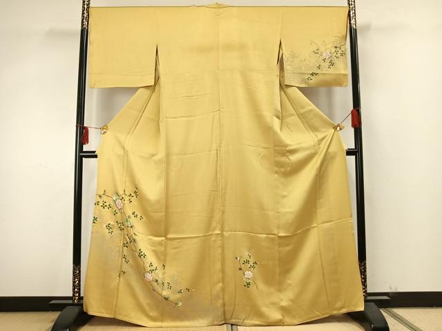 平和屋着物▽訪問着　単衣　枝花文　銀彩　正絹　逸品　AAAZ9260fy