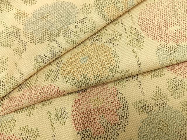 平和屋着物▽上質な紬　単衣　草花文　正絹　逸品　AAAZ9263fy