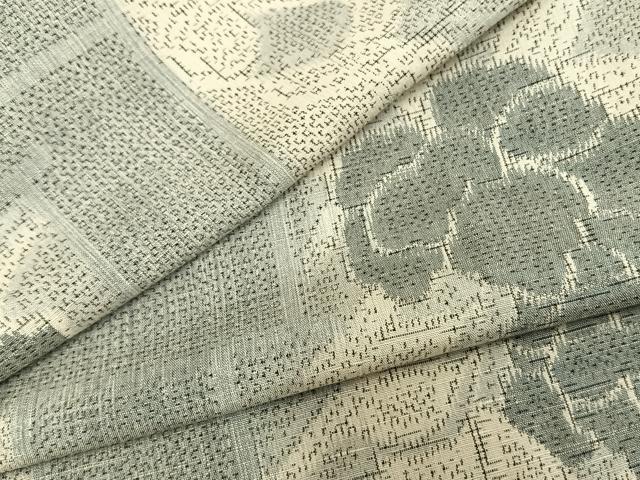 平和屋着物▽上質な紬　単衣　色紙草花文　正絹　逸品　AAAZ9268fy