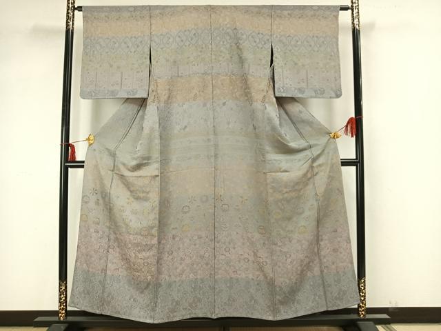 平和屋着物▽訪問着　単衣　天目織　横段花文　正絹　逸品　AAAZ9269fy