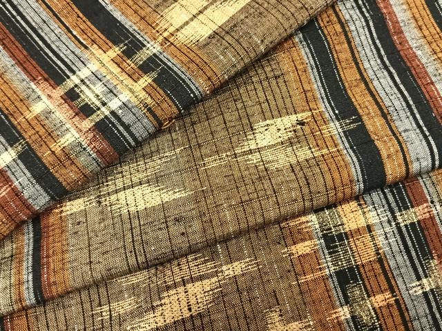 平和屋着物▽上質な紬　単衣　縞　正絹　逸品　AAAZ9274fy