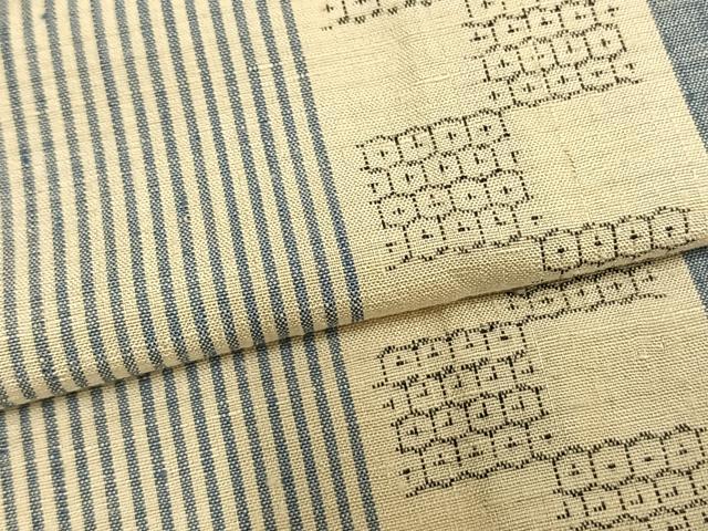 平和屋着物▽結城紬 奥順 はたおり娘 単衣 80亀甲 縞