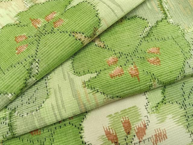 平和屋着物▽上質な紬　単衣　草花文　正絹　逸品　AAAZ9298fy