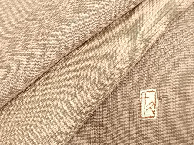 平和屋着物▽加賀友禅の巨匠　初代　由水十久監修　紬　単衣　色無地　亜麻色　正絹　逸品　AAAZ9299fy