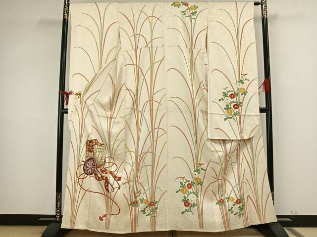 平和屋着物▽豪華振袖　単衣　御所車花文　金彩　正絹　逸品　AAAZ9302fy