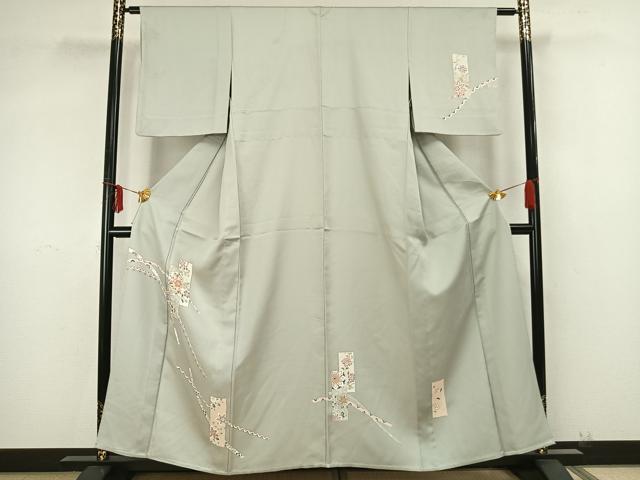 平和屋着物▽訪問着　単衣　色紙草花文　金彩　正絹　逸品　AAAZ9304fy