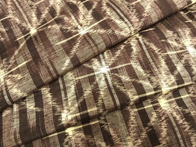 平和屋着物▽上質な紬　単衣　麻の葉文様　正絹　逸品　AAAZ9314fy