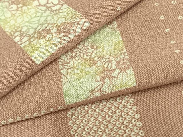 平和屋着物▽小紋　単衣　色紙草花文　洗える着物　AAAZ9326fy