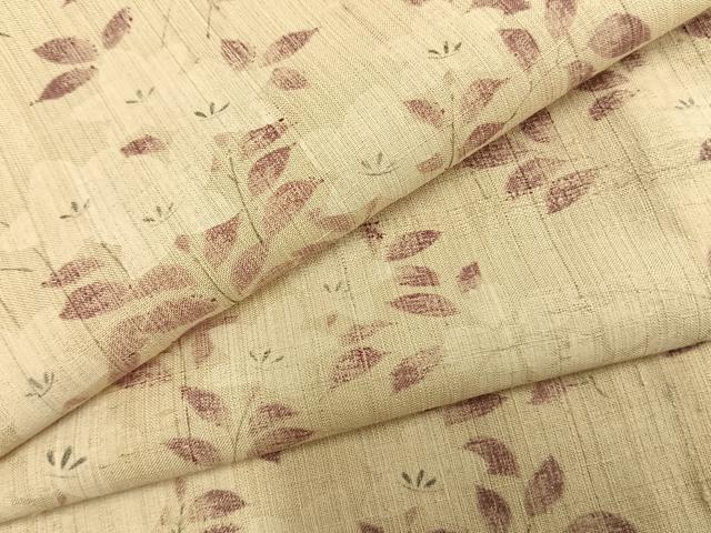 平和屋着物▽上質な紬　生紬　単衣　草花文　正絹　逸品　AAAZ9339fy