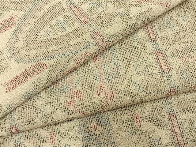 平和屋着物▽本塩沢　単衣　幾何学文　正絹　逸品　AAAZ9342fy