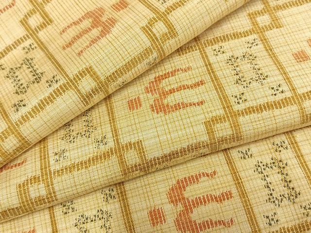 平和屋着物▽上質な紬　単衣　色紙飛鳥文　正絹　逸品　AAAZ9348fy