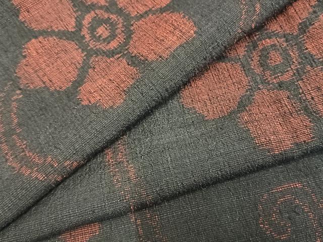 平和屋着物▽結城ちぢみ　単衣　花唐草文　正絹　逸品　AAAZ9352fy