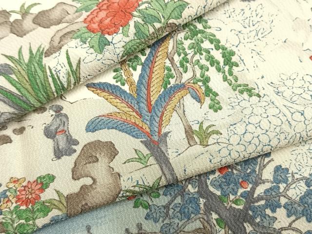 平和屋着物▽上質な小紋　単衣　風景文　正絹　逸品　AAAZ9373fy