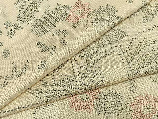 平和屋着物▽上質な紬　単衣　風景草花文　正絹　逸品　AAAZ9389fy