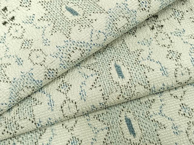 平和屋着物▽本塩沢　単衣　幾何学文　正絹　逸品　AAAZ9408fy