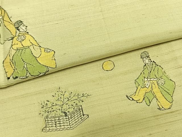 平和屋着物▽京の名門・菱屋六右ェ門　紬　単衣　人物文　正絹　逸品　AAAZ9424fy