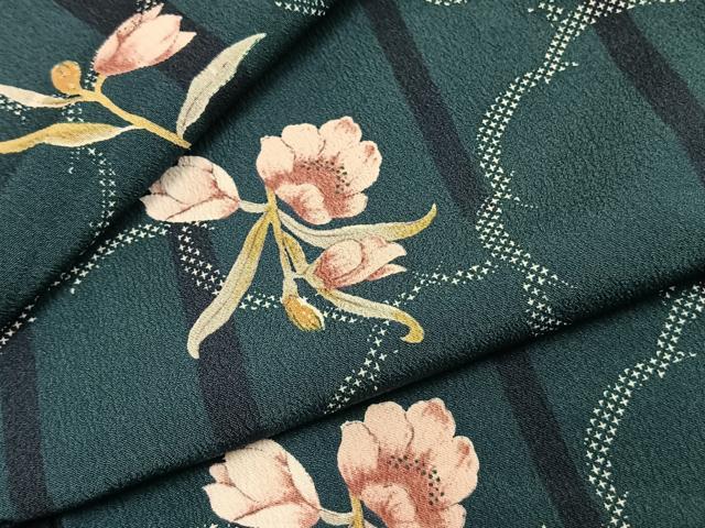 平和屋着物▽小紋　単衣　草花文　洗える着物　AAAZ9444fy