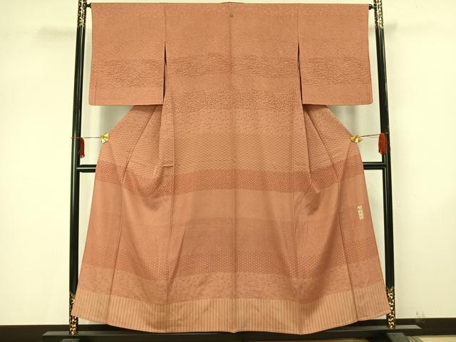 平和屋着物▽山下晴三 京友禅競技大会受賞　訪問着　単衣　横段文　正絹　逸品　AAAZ9486fy