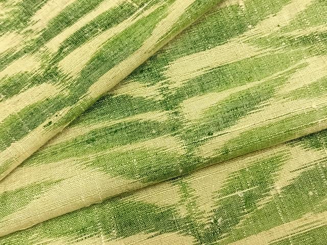 平和屋着物▽上質な紬　単衣　草葉文　正絹　逸品　AAAZ9489fy