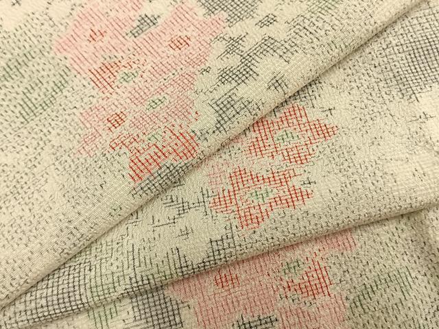 平和屋着物▽本塩沢　単衣　草花文　正絹　逸品　未使用　AAAZ9494fy