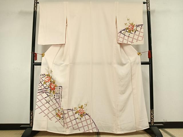 平和屋着物▽訪問着　単衣　草花文　金彩　正絹　逸品　AAAZ9505fy