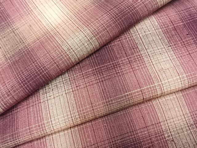 平和屋着物▽上質な紬　単衣　格子　正絹　逸品　AAAZ9508fy