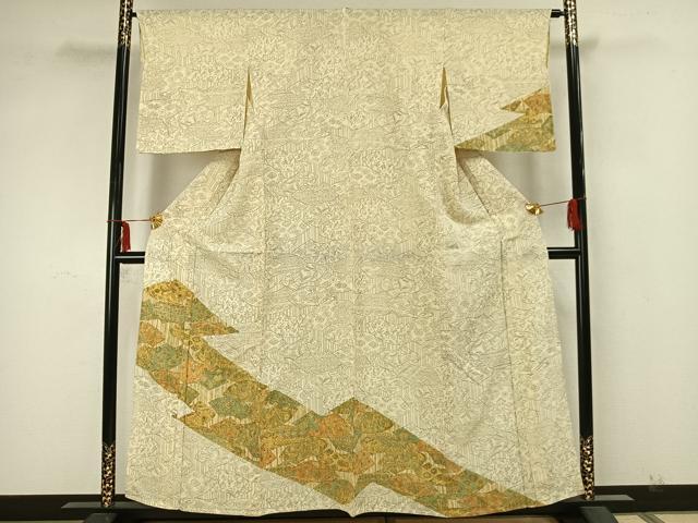 平和屋着物▽訪問着　単衣　扇面花文　正絹　逸品　AAAZ9514fy