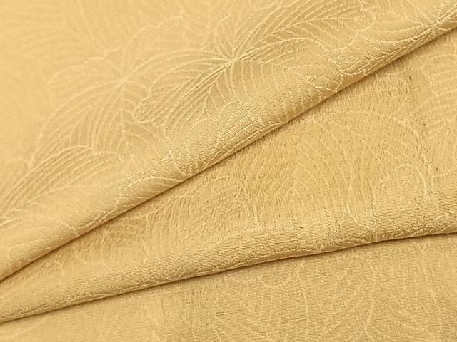 平和屋着物▽上質な色無地　単衣　葉づくし　蜂蜜色　正絹　逸品　AAAZ9521fy