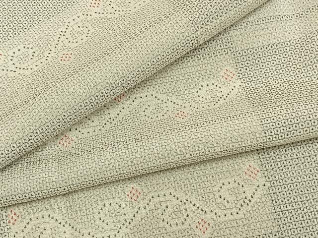 平和屋着物▽本塩沢　単衣　110亀甲　横段文　正絹　逸品　AAAZ9527fy