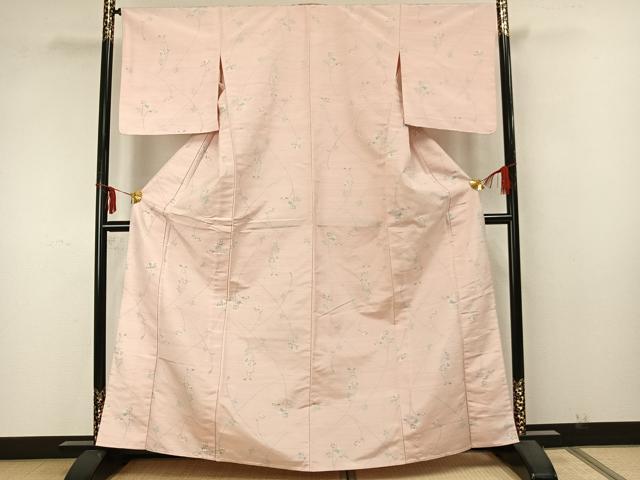 平和屋着物▽上質な紬　単衣　草花文　正絹　逸品　AAAZ9528fy 平和屋着物▽上質な紬 単衣 草花文 正絹 逸品 AAAZ9528fy