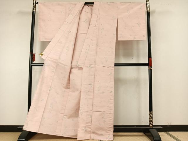 平和屋着物▽上質な紬 単衣 草花文 正絹 逸品 AAAZ9528fy