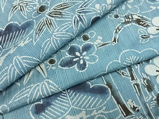 平和屋着物▽上質な紬　単衣　型染め　松竹梅　正絹　逸品　AAAZ9532fy