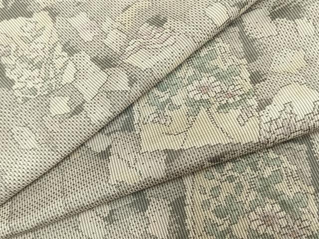 平和屋着物▽都喜ヱ門　本場大島紬　単衣　白大島　色紙草花文　藤絹織物謹製　正絹　逸品　AAAZ9535fy