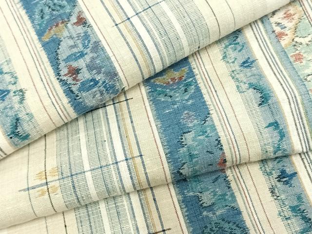 平和屋着物▽上質な紬　単衣　草花間道　正絹　逸品　AAAZ9552fy